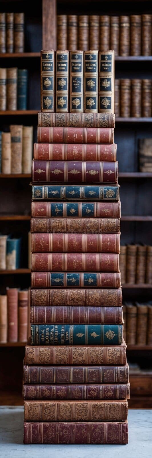 Classic Library Book Stack in an Organized Vertical Format Showing ...