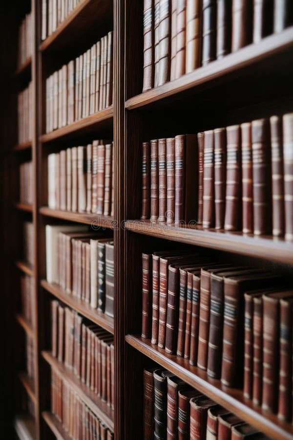 Classic Library Bookshelf with Antique Leather-bound Volumes Stock ...