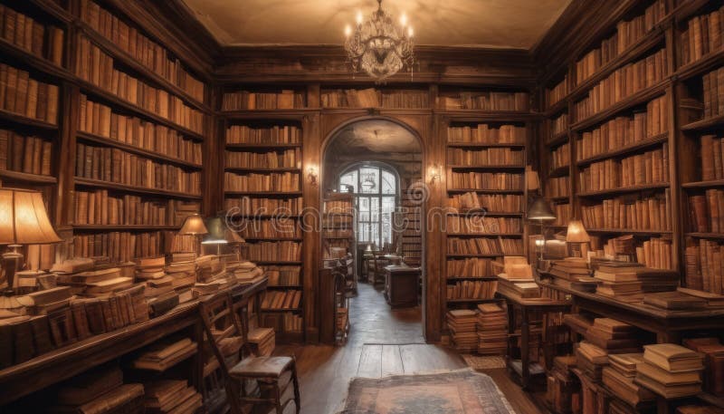 Classic Library Corridor stock photo. Image of books - 313231480