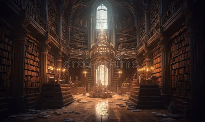 Classic Library with Countless Shelving Units for Books and Manuscripts ...