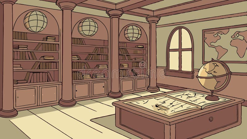 Classic Library with Globe, Bookshelves, Study Room, Knowledge Center ...