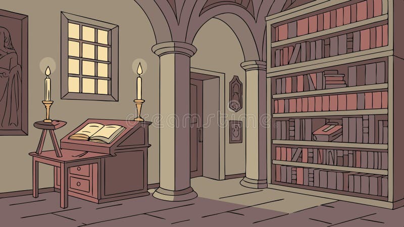 Classic Library Interior, Academic and Study Scene Vector Design ...