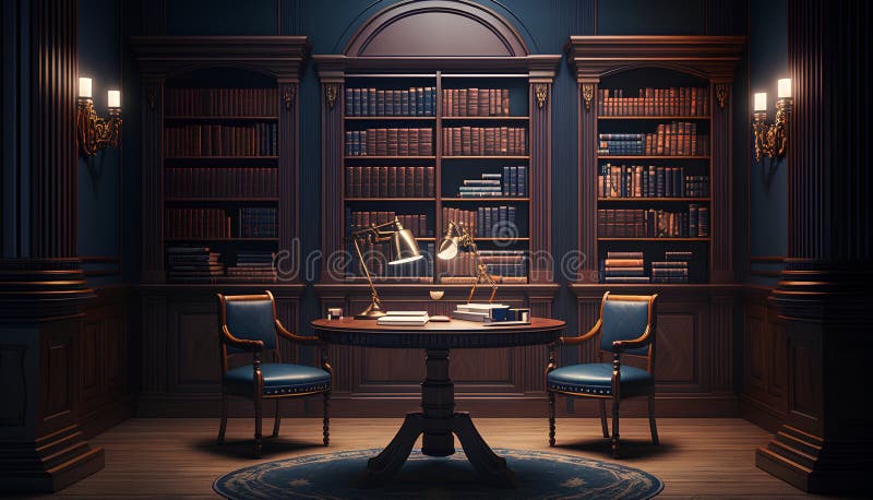 Classic Library Interior with Bookshelf and Furniture. 3d Render Stock ...