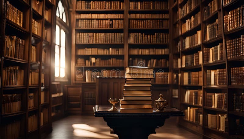 Classic Library Interior with Bookshelves Stock Illustration ...