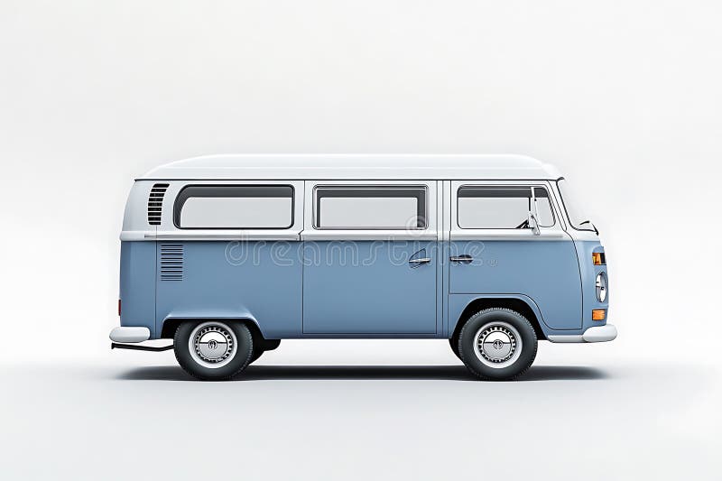 Classic Light Blue and White Vintage Camper Van, Side View Stock ...