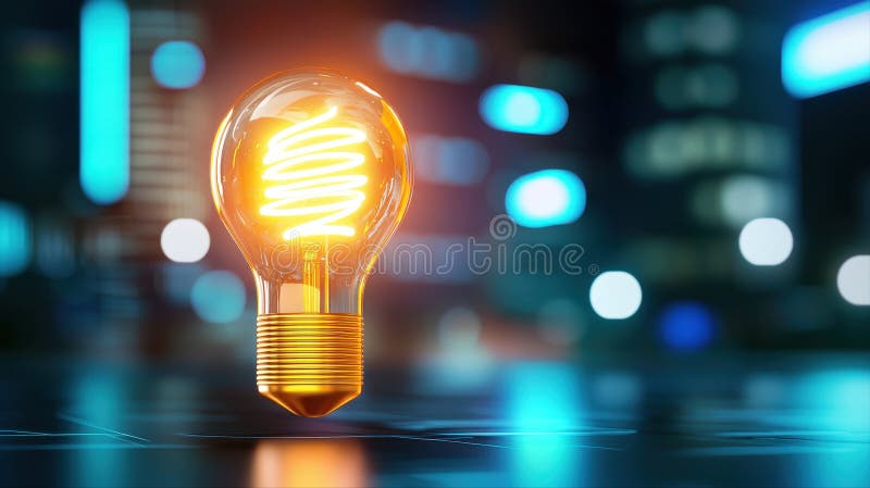 Classic Light Bulb Illuminated on a Simple Table Representing Ideas ...