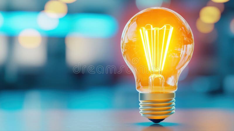 A Classic Light Bulb Resting on a Wooden Table Casting a Warm Glow ...