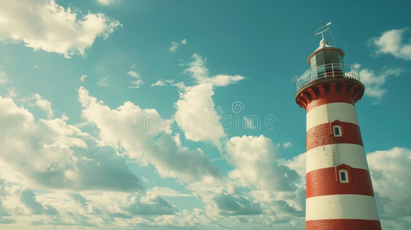 A Classic Lighthouse Structure Standing Out Against a Cloudy Blue Sky ...