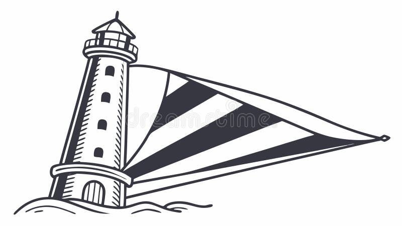 Classic Lighthouse Structure with a Waving Flag Symbol, Vector Design ...
