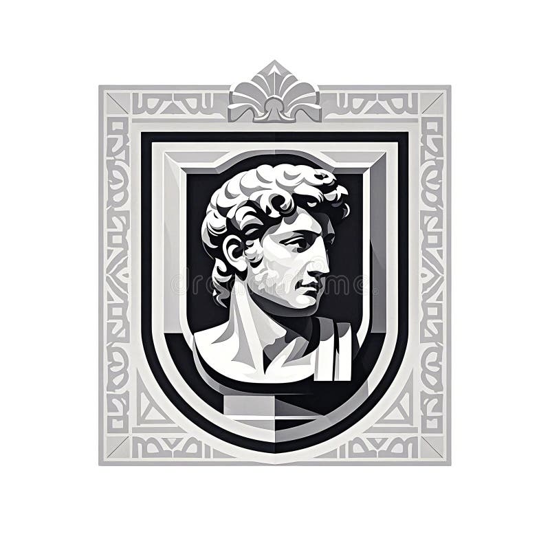 Classic Logo of a Roman Statue in Modern Shield Design Stock ...