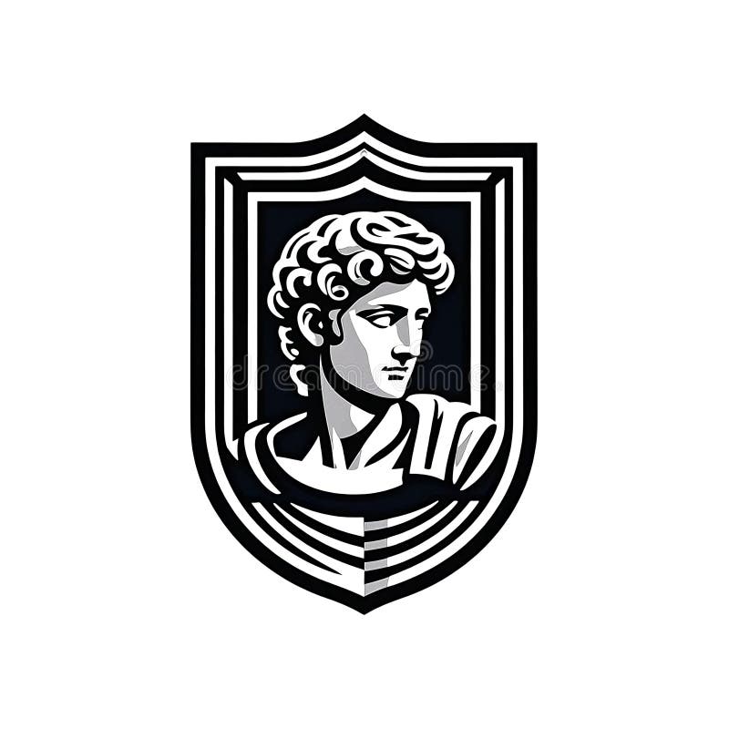 Classic Logo of a Roman Statue in Modern Shield Design Stock ...