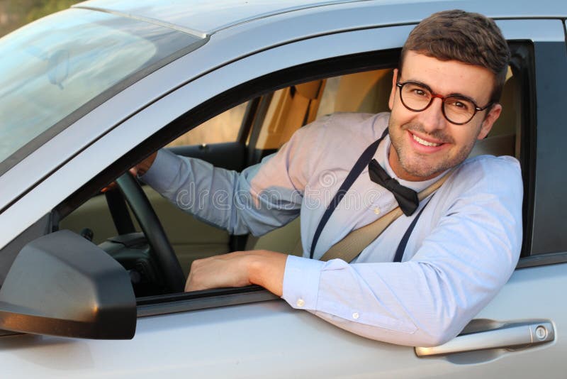 Classic Looking Male Driver Looking at Camera Stock Image - Image of ...