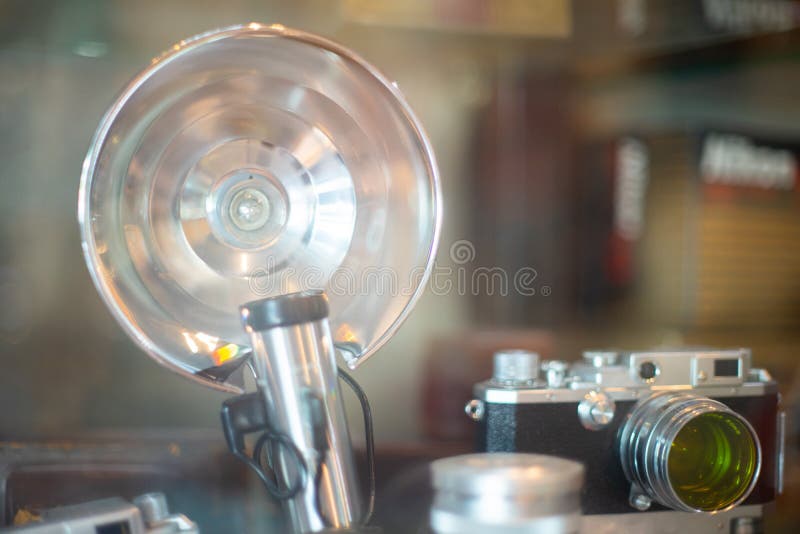 A Classic Looking Vintage Camera in a Showcase Stock Image - Image of ...