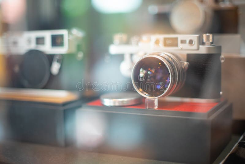 A Classic Looking Vintage Camera in a Showcase Stock Image - Image of ...