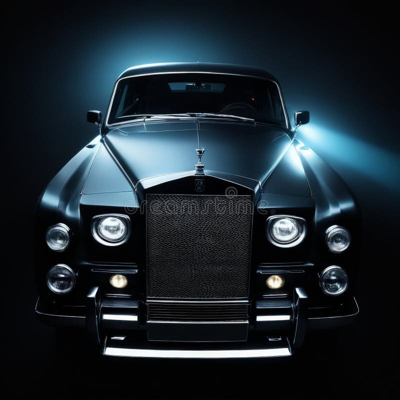 Classic Luxury Car Front View with Dramatic Lighting Stock Illustration ...