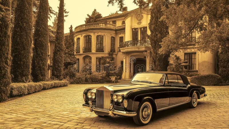 Classic Luxury Convertible Car Parked in Front of Mansion Estate Stock ... Classic Luxury Convertible Car Parked in Front of Mansion Estate Stock ...