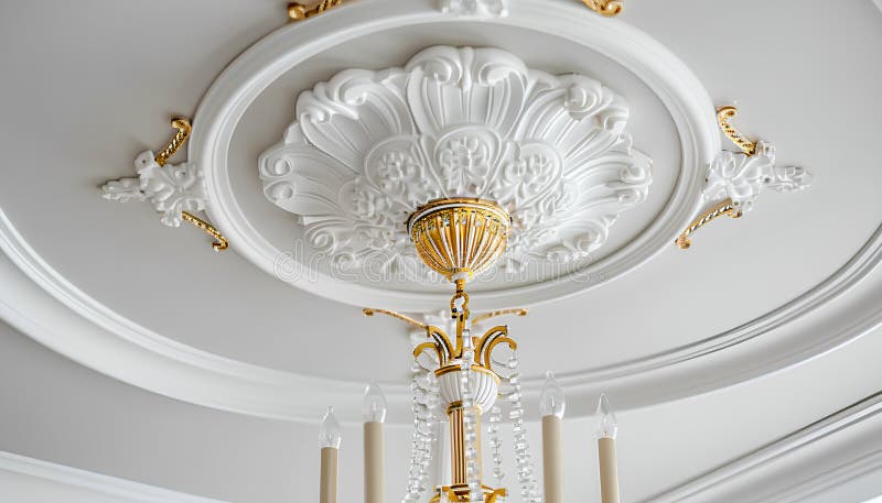 Classic Luxury Interior Details, Ceiling with White and Golden ...