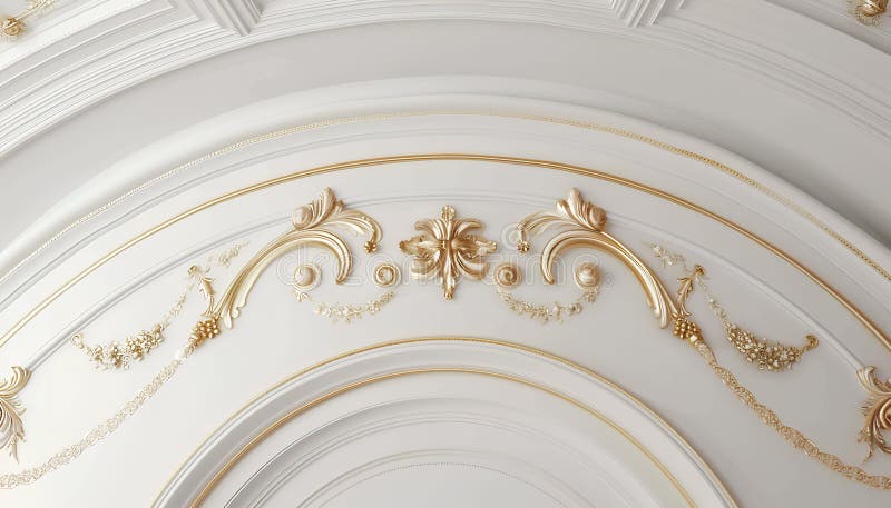 Classic Luxury Interior Details, Ceiling with White and Golden ...