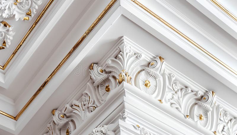 Classic Luxury Interior Details, Ceiling with White and Golden ...