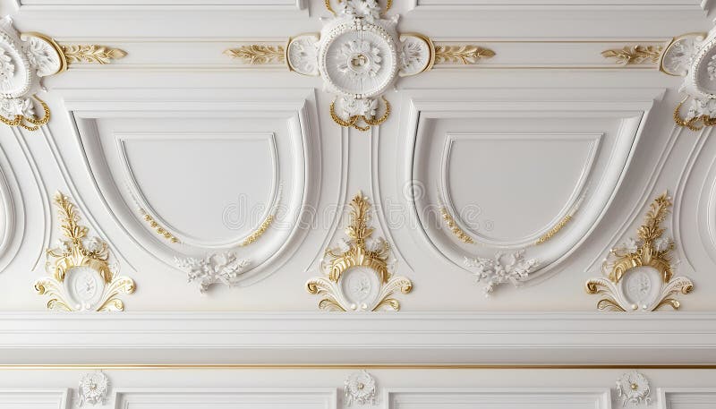 Classic Luxury Interior Details, Ceiling with White and Golden ...