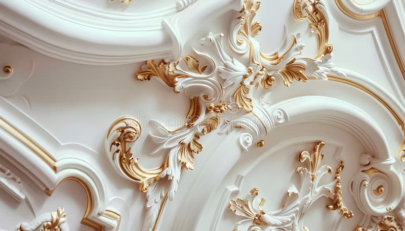 Classic Luxury Interior Details, Ceiling with White and Golden ...