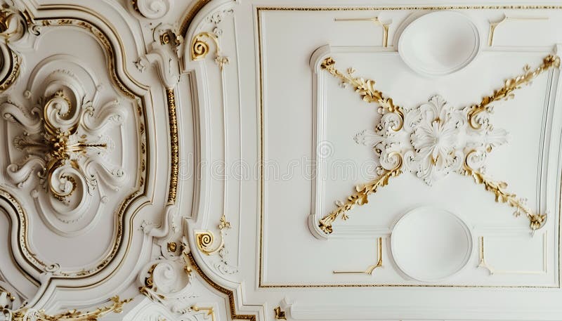 Classic Luxury Interior Details, Ceiling with White and Golden ...