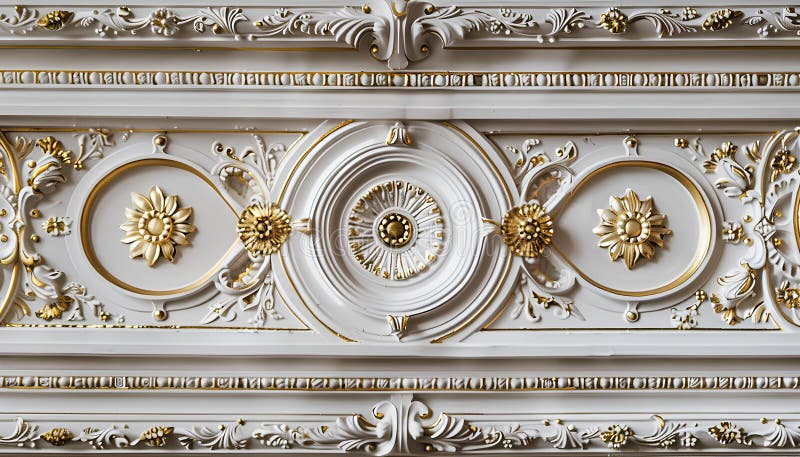 Classic Luxury Interior Details, Ceiling with White and Golden ...