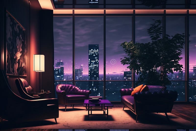 Classic Luxury Interior at Night Stock Illustration - Illustration of ...