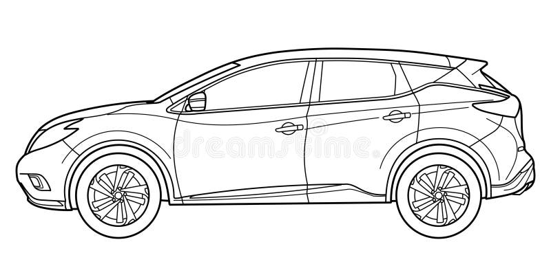 Classic Suv Car. Crossover Car Front View Shot. Outline Doodle Vector ...