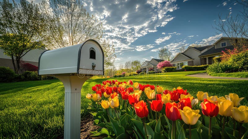 Classic mailbox spring stock illustration. Illustration of leaves ...