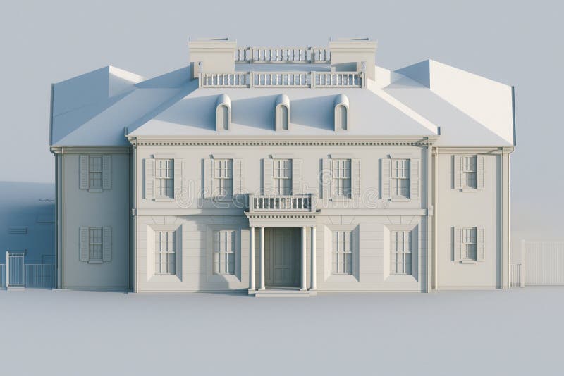 Classic Mansion House. Computer Visualization in Grey Colors Stock ...