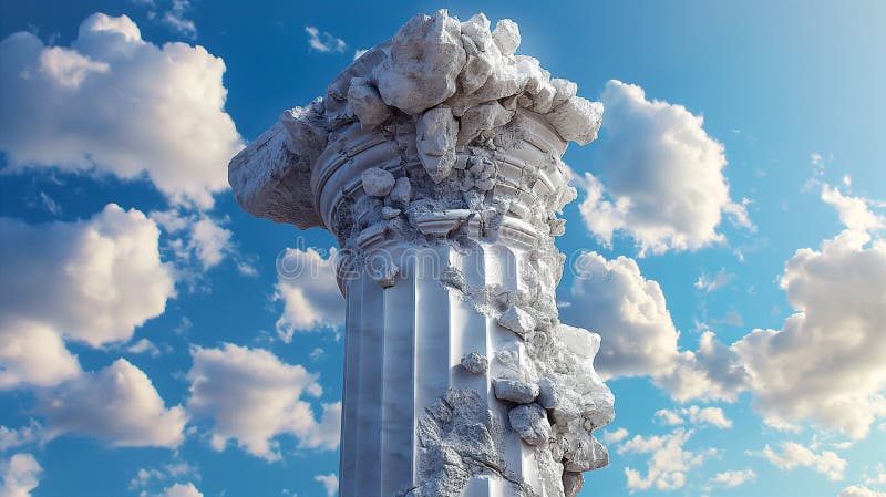 Classic Marble Column with Broken Stone Under Dramatic Sky Filled with ...