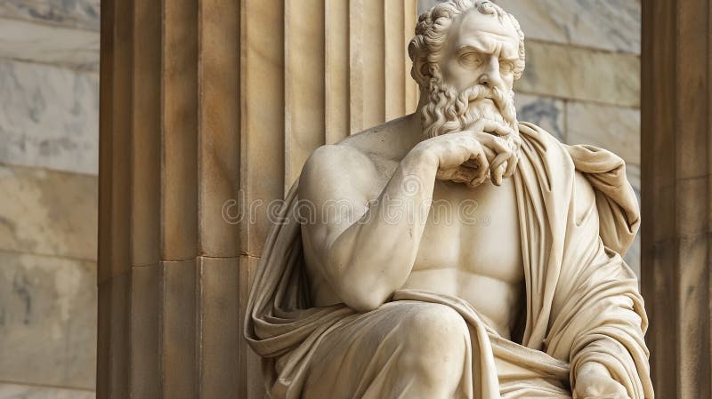 Classic Marble Statue of a Bearded Philosopher in a Contemplative Pose ...