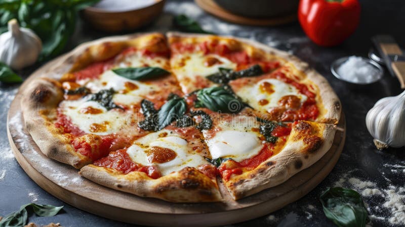 Classic Margherita Pizza on Slate Gray Surface. Traditional Margherita ...
