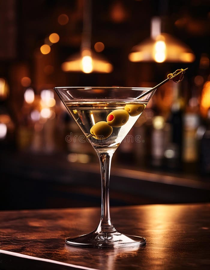 A Classic Martini Cocktail with a Green Olive Garnish, Served in a ...