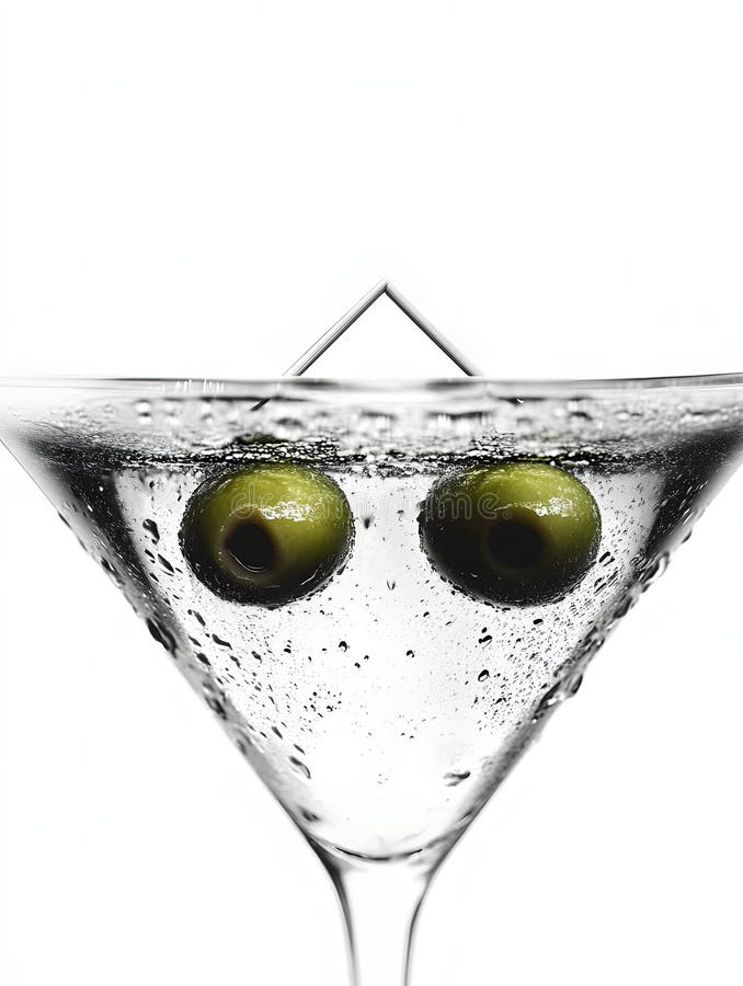 Classic Martini with Green Olives in a Chilled Glass on White ...