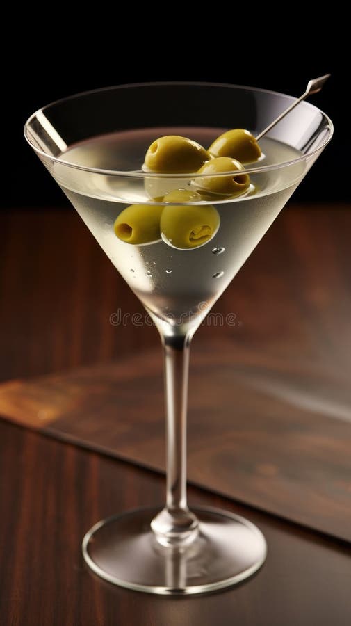 Classic Martini with Green Olives in a Cocktail Glass Stock ...