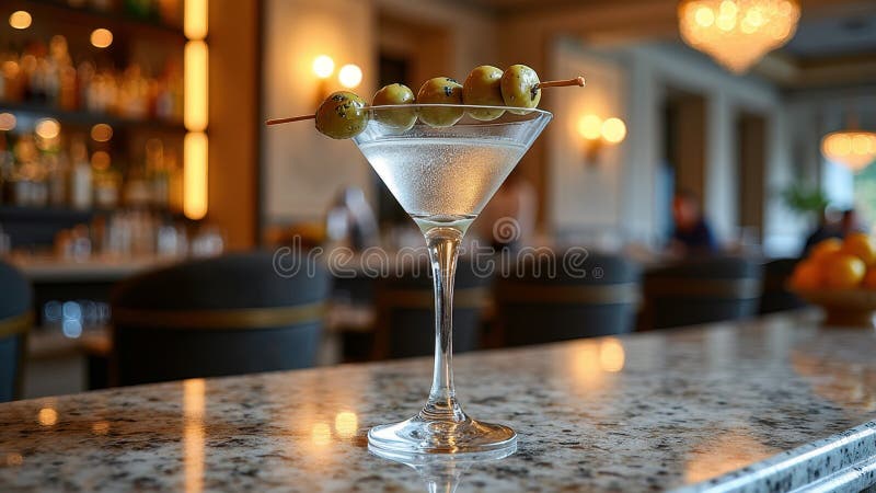 Classic Martini with Olives on Marble Bar in Elegant Lounge Setting ...
