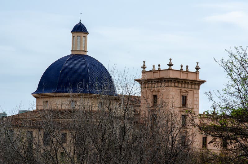Classic Mediterranean Building with Blue Dome and Tower in Spring Stock ...