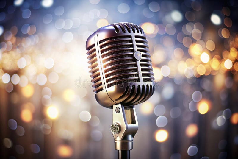 Classic Metal Microphone with Lights Background Stock Illustration ...