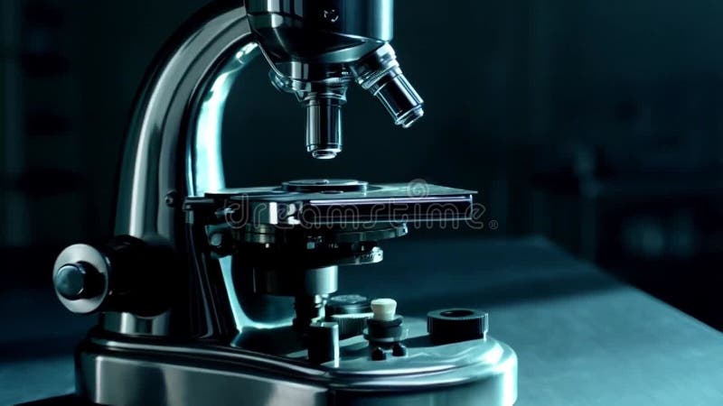 Classic Metal Microscope in a Dimly Lit Laboratory Stock Video - Video ...