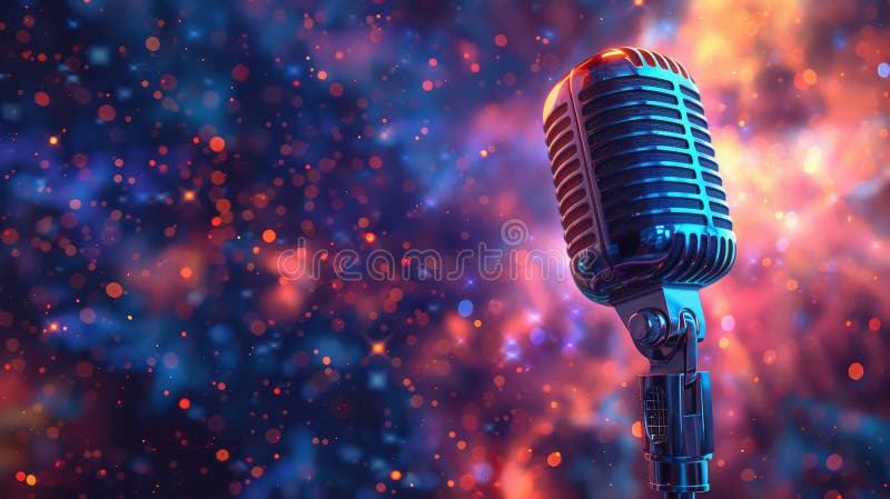 Classic Mic with Colorful Abstract Patterns, Set Against a Majestic ...