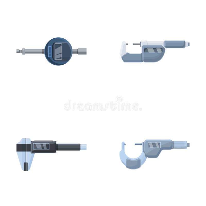 Classic Micrometer Icons Set Cartoon Vector. Laboratory Digital ...