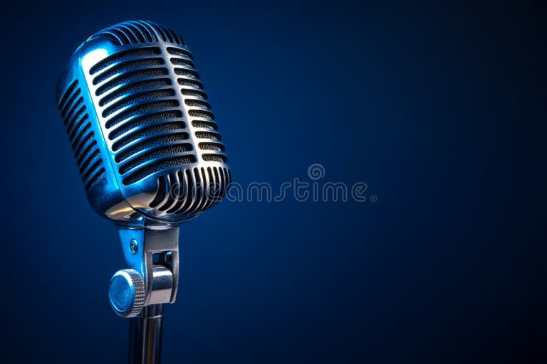 Classic Microphone on Blue Backdrop, Evoking Nostalgia and the Golden ...