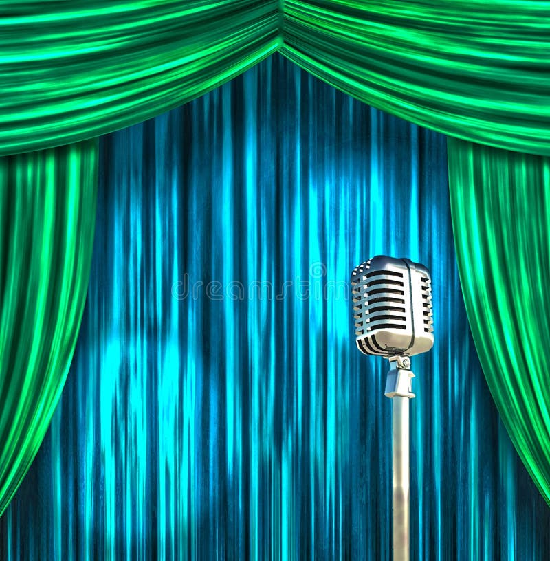 Classic Microphone with Colorful Curtains Stock Illustration ...