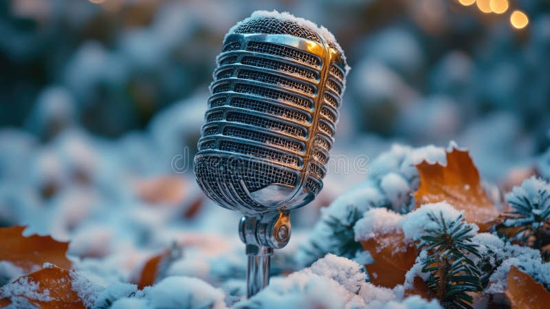 A Classic Microphone Covered in Snow and Ice Stock Image - Image of ...