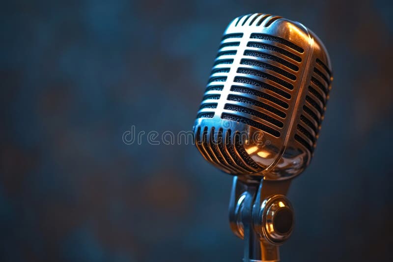 Classic Microphone Glowing Under Stage Lights, Ready for a Singer ...