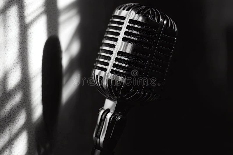 Classic Microphone Stands in Solitude, Casting Shadows in a ...