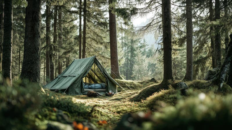 Classic Military Style Green Tent in Forest Setting Stock Photo - Image ...