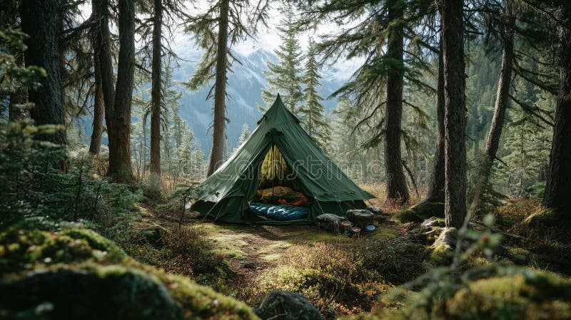 Classic Military Style Green Tent in Forest Setting Stock Image - Image ...